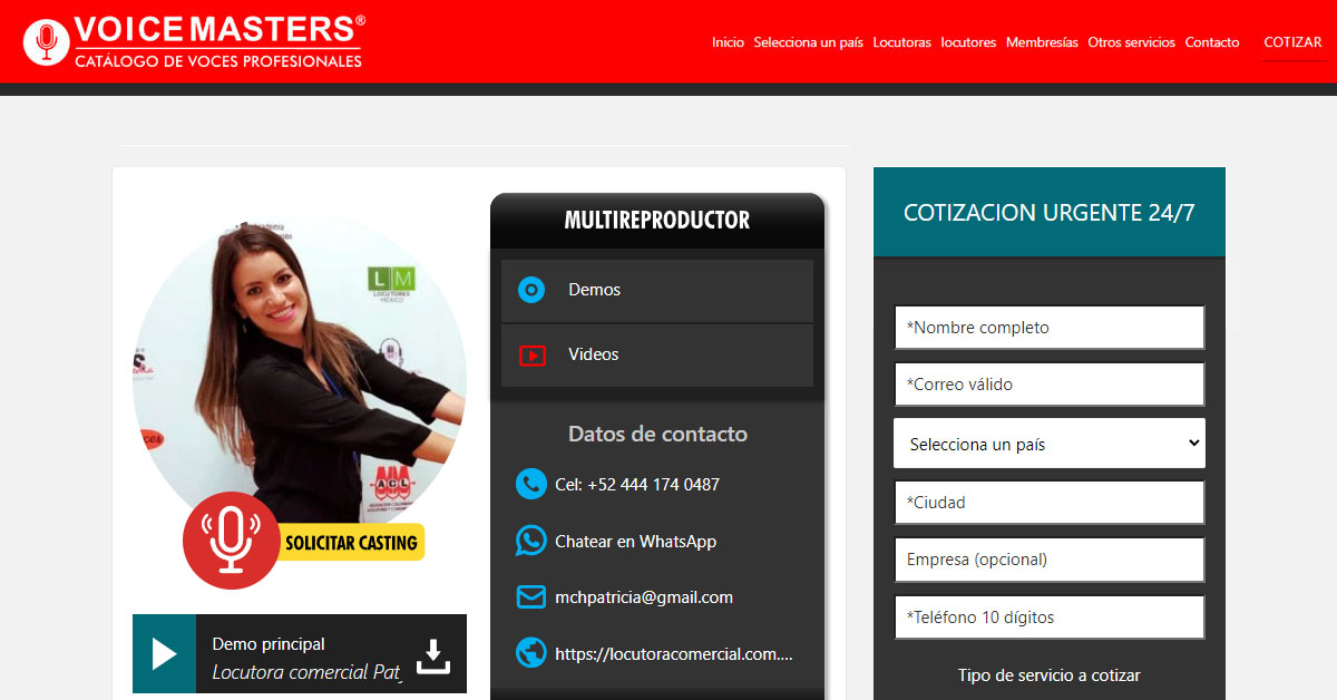 Locutora comercial Paty Martín del Campo